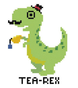 Dapper Tea Rex (T-Rex) Dinosaur Cross Stitch Pattern - NERDpillo