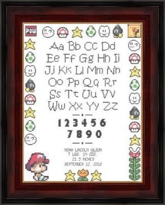 Mario Baby Birth Record Cross Stitch Pattern - NERDpillo